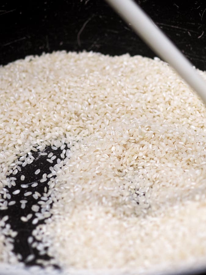 Chef Styr Carnaroli Rice on Pan for Risotto Recipe Dish Stock Photo ...