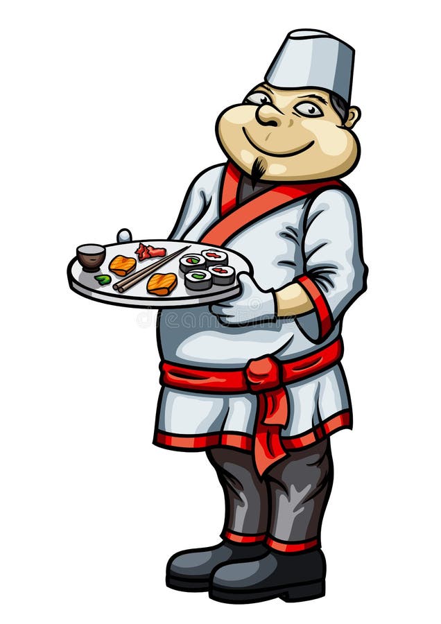 Sushi Chef Butcher Fishmonger Cartoon Stock Vector - Illustration of ...