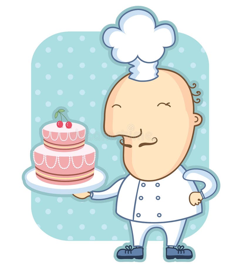 Chef and Sweet Cake.Vector Illustration of Baker Stock Vector ...