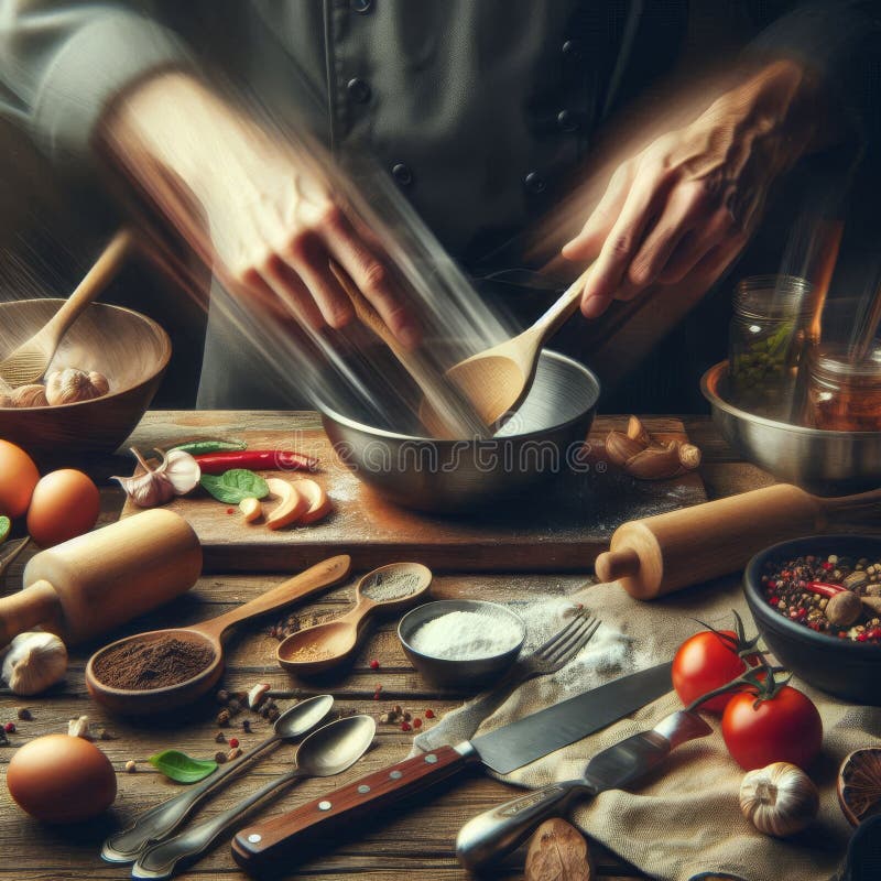 Chef Mixing Ingredients in a Bowl with Motion Blur Effect Stock Image ...
