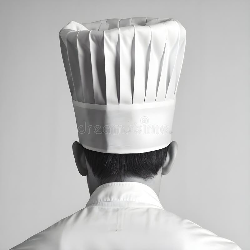 Chef in Tall White Hat Back View Culinary Professional Kitchen Uniform ...