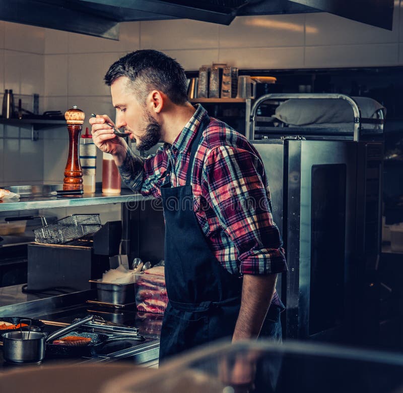 Chef Tasting a Soup in a Kitchen. Stock Photo - Image of meal, pork ...