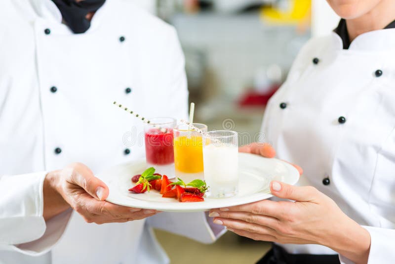 Chef Team in Restaurant Kitchen with Dessert Stock Photo - Image of ...