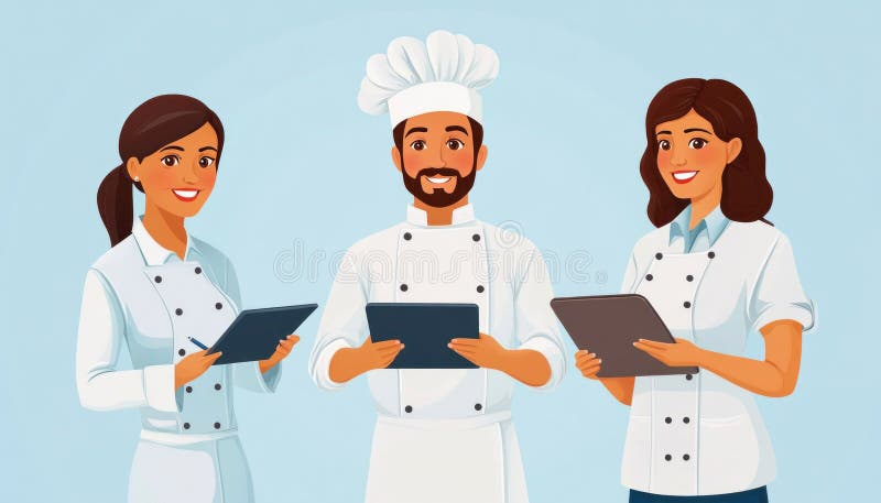 Chef Team Using Digital Tablet for Online Business Management Stock ...
