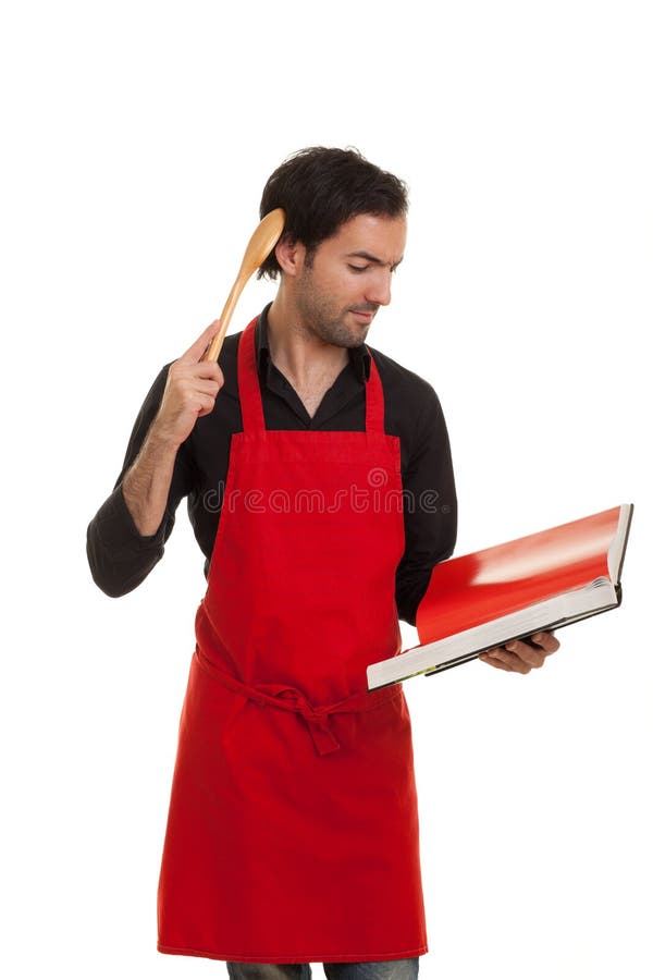 Chef thinking cookbook stock image. Image of male, food - 19992401