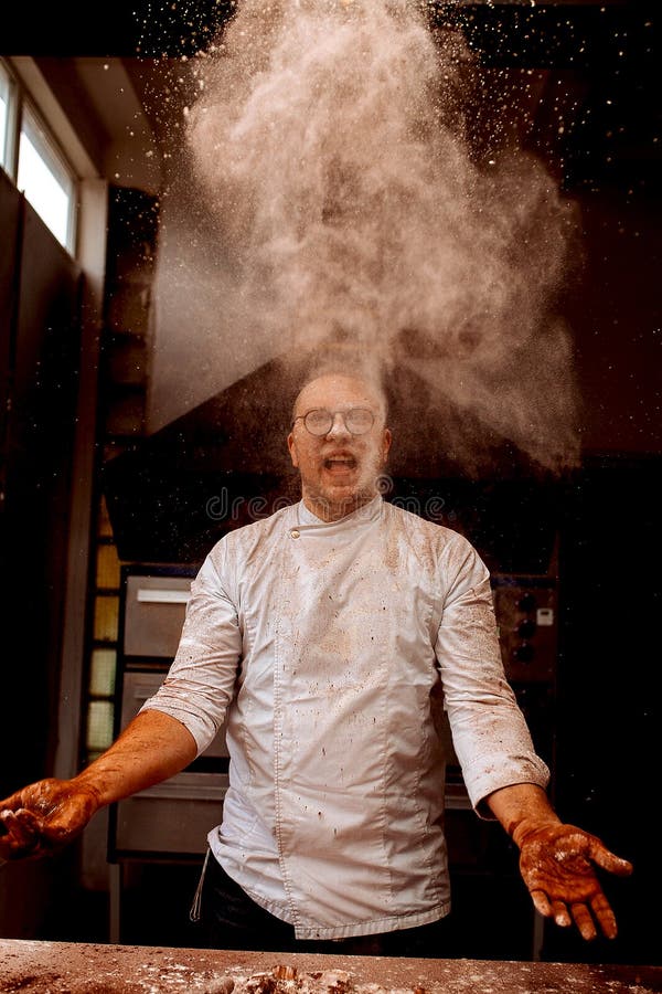 Chef Throws Flour and Cocoa Stock Photo - Image of eggs, culinary ...