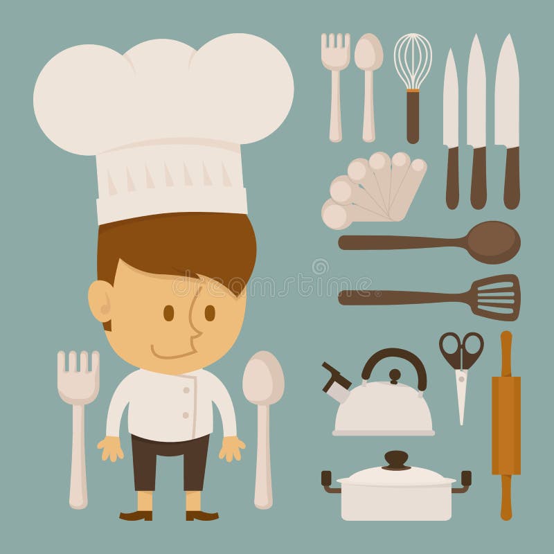 Chef and Tool Character, Flat Design Stock Vector - Illustration of ...