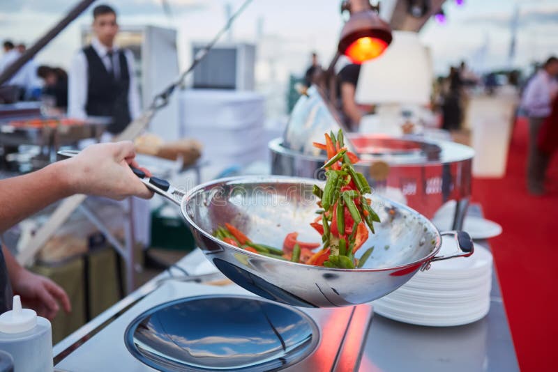 Chef Tossing Vegetables in a Wok Stock Photo - Image of close, diet ...