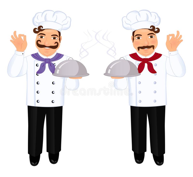 Two Smiling Chefs with Friendly Gestures of Satisfaction and Domed ...