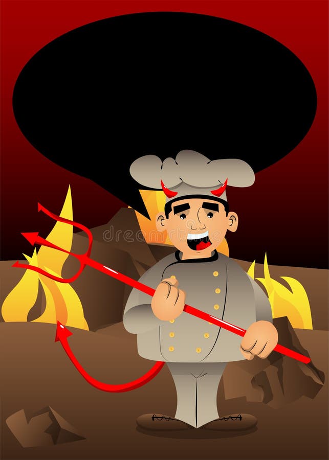 Chef in Uniform Devil with Pitchfork. Stock Vector - Illustration of ...