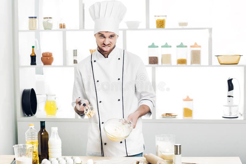 Chef in Uniform Makes Dough in Kitchen. Bad Dough Stock Image - Image ...