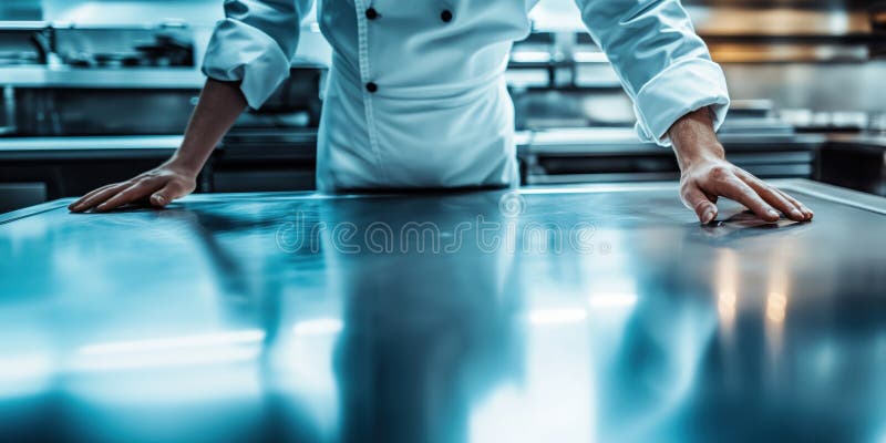 Chef Touching Stainless Steel Counter in Professional Kitchen, Copy ...