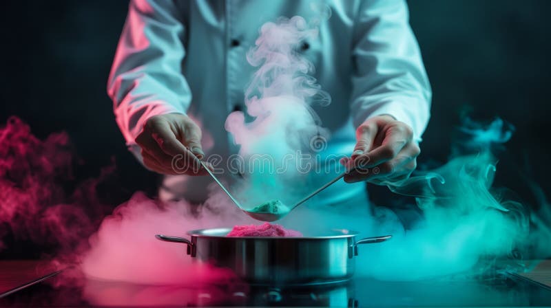 A Chef Uses a Magic Wand To Create Glowing Dishes in a Smoky Kitchen ...