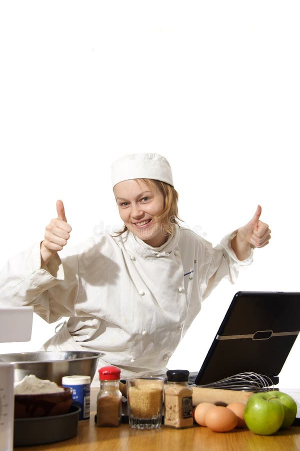 Chef Using Computer with Thumbs Up Stock Image - Image of alone ...