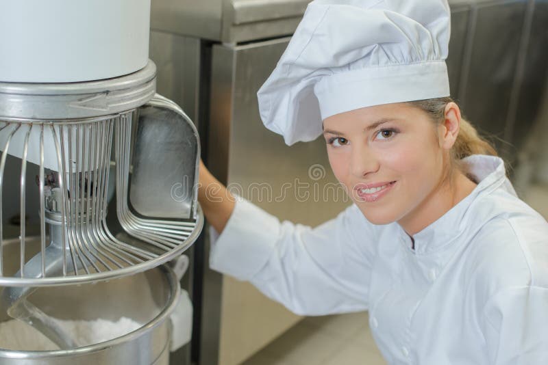 Chef Using Industrial Machine Stock Photo - Image of blender, pastry ...