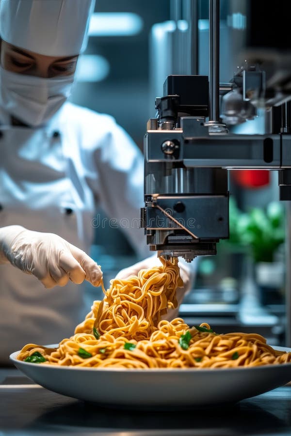 Chef Using a Kitchen Equipment Preparing Large Portion of Pasta with ...