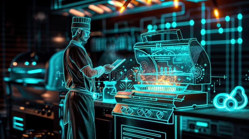 Chef Using Smart Grill Technology Stock Illustration - Illustration of ...