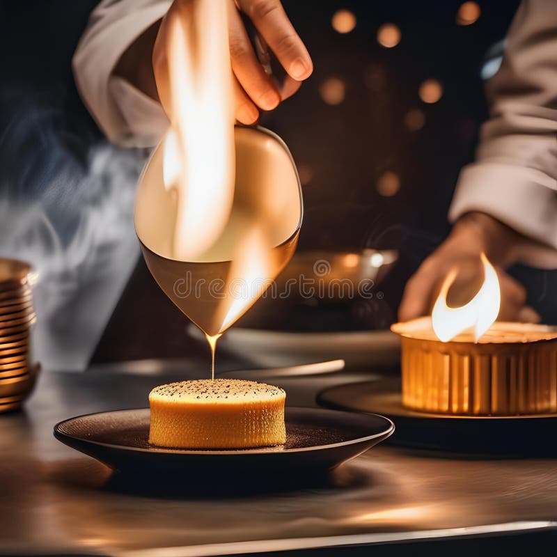 A Chef Using a Torch To Brulee the Top of a Dessert1 Stock Illustration ...
