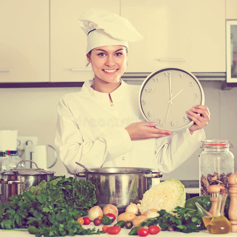 Chef with Vegetables and Clock Stock Image - Image of american, cookery ...