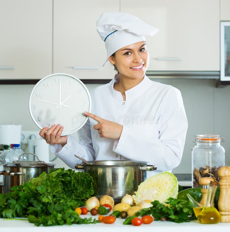 Chef with Vegetables and Clock Stock Image - Image of ordinary, cook ...