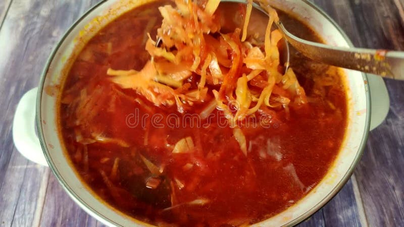 The Chef View Red Borscht into a Plate Stock Footage - Video of plate ...