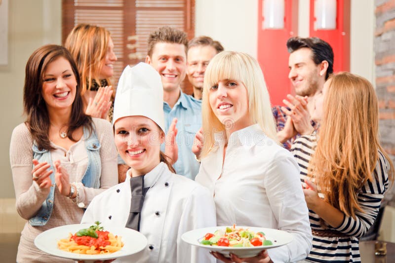 Chef and Waiter with Their Guests Stock Image - Image of crowd ...