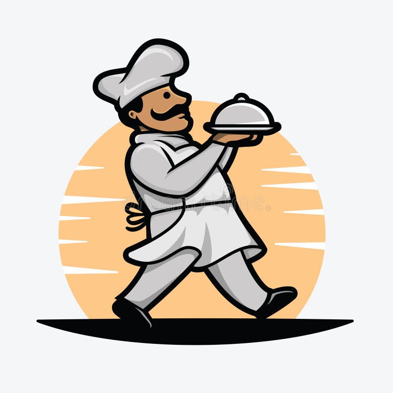 Chef Walking and Holding a Platter Logo Illustrations Vector Stock ...