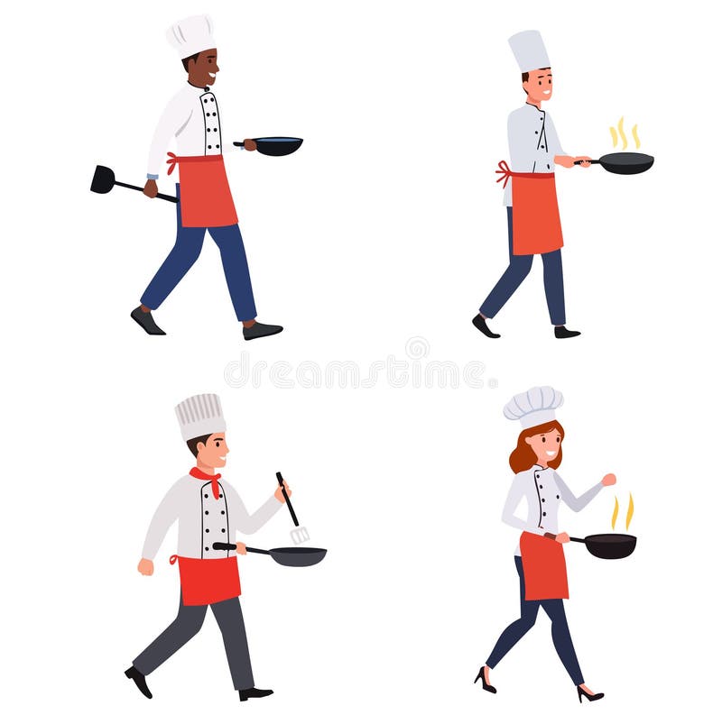 Chef Walking with Sizzling Pan Vector Bundle Set Stock Vector ...