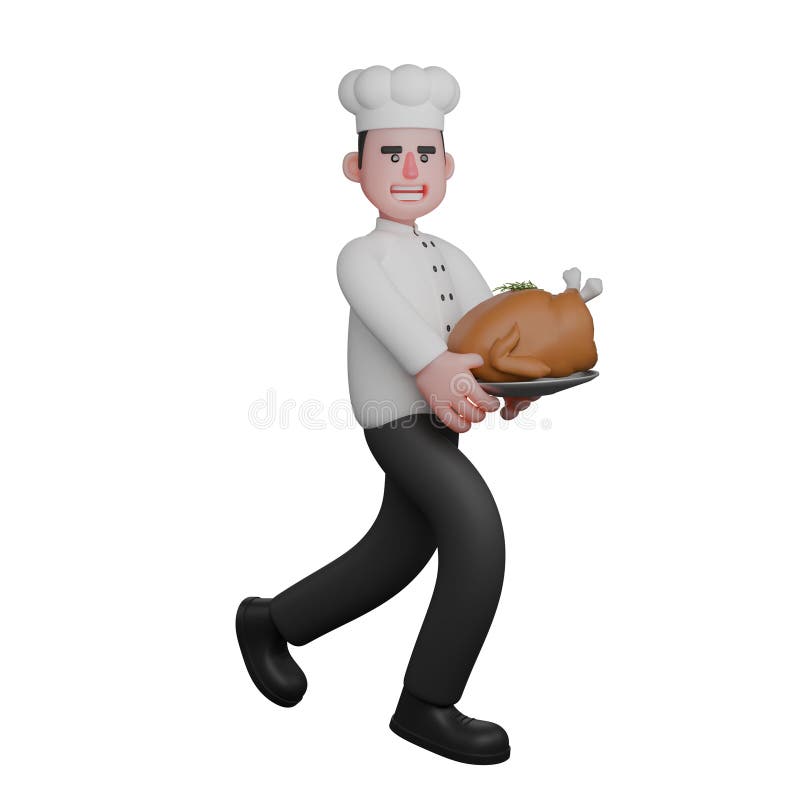 A Chef Walks by Carrying a Dish of Roasted Meat on a Plate Stock Image ...