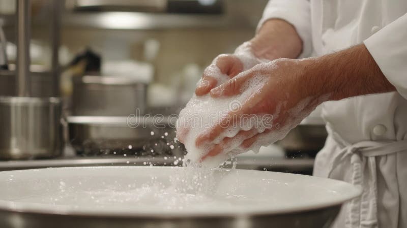 Chef Washing Hands in Stainless Steel Bowl Stock Illustration ...