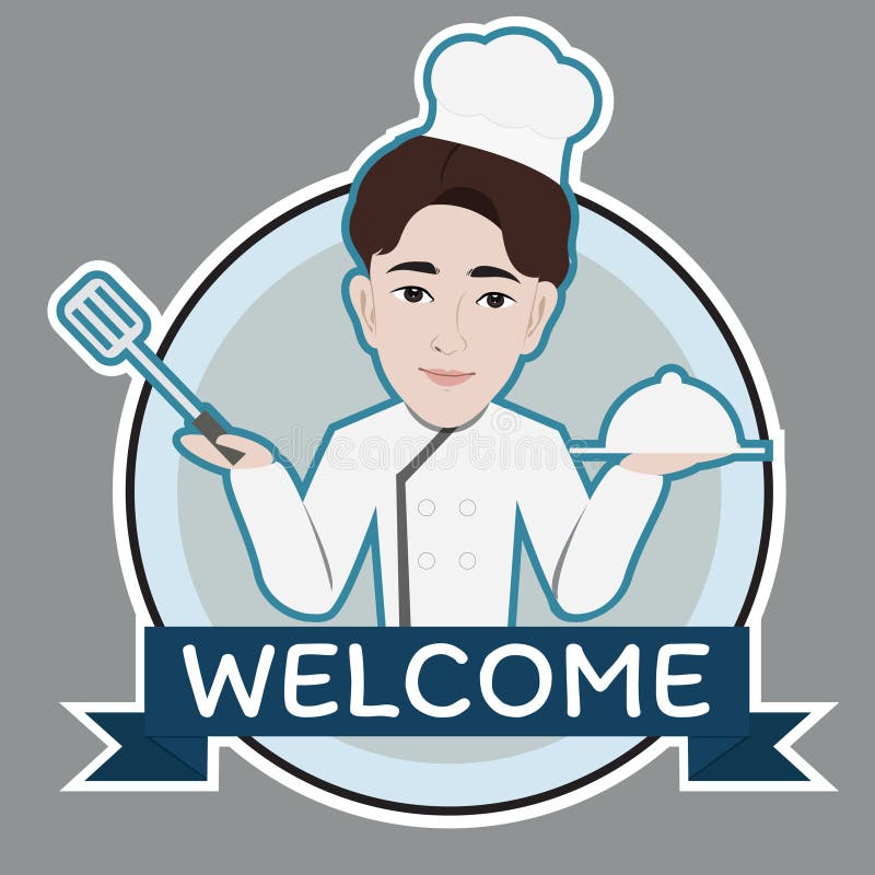 Chef Welcome Label with Blue Banner Flat Design - Vector Illustration ...