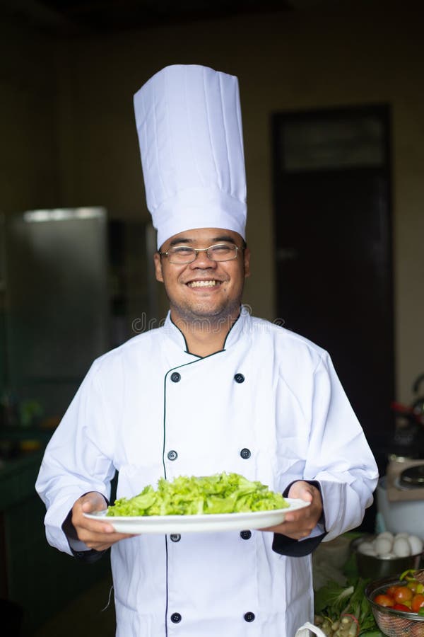 Asian Chef in a Kitchen with Healthy Food Stock Image - Image of ...