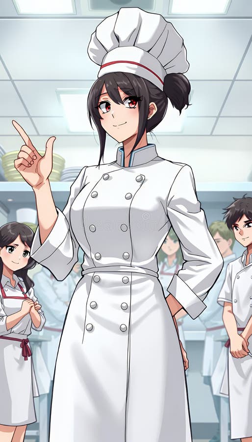 Chef in White Uniform Standing in Professional Kitchen with Blurred ...