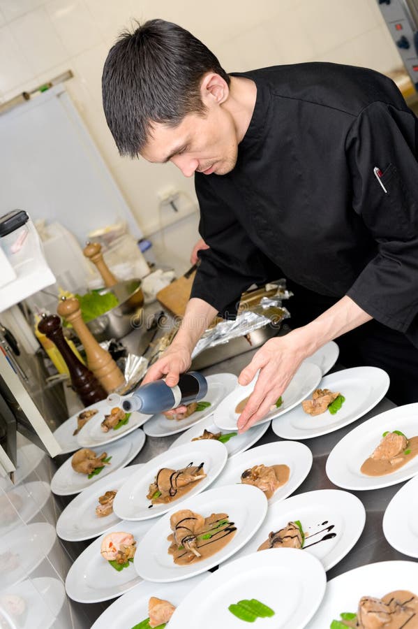 Chef at Work in Small Kitchen Stock Image - Image of restaurant ...