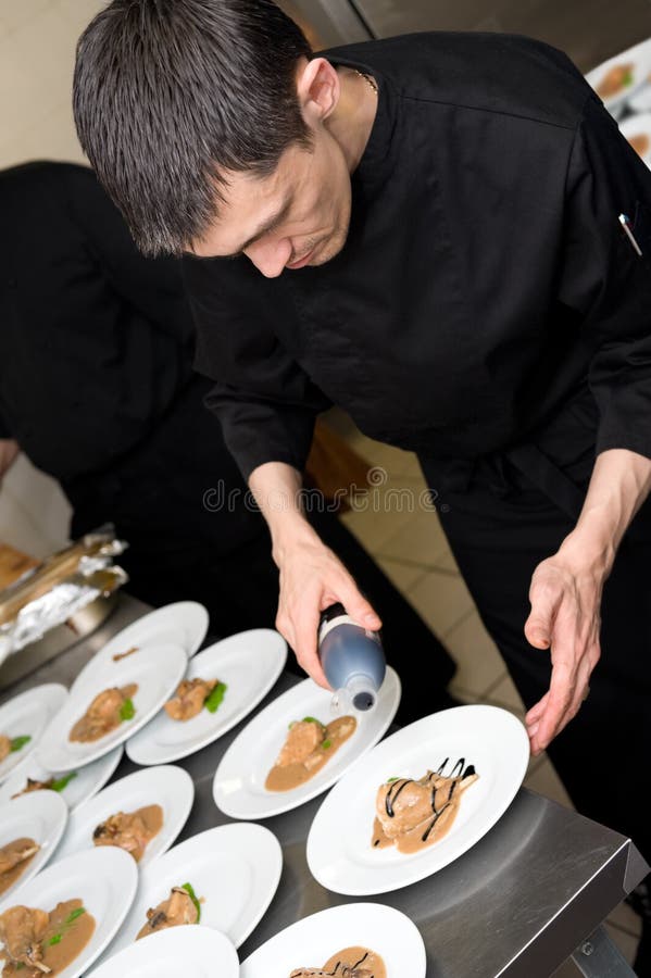 Chef at work stock image. Image of balsamic, green, cook - 13555311