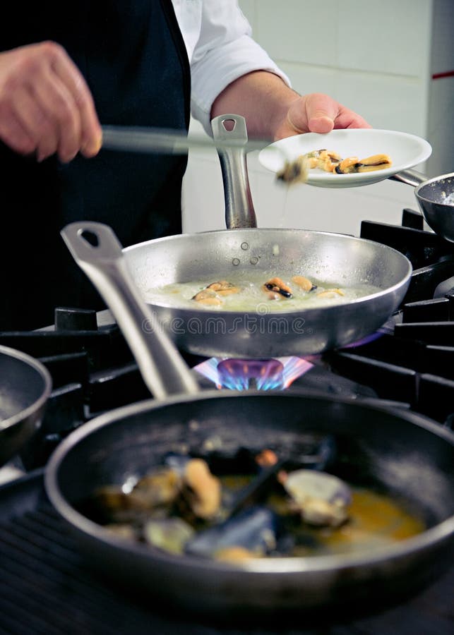 Chef at Work with Fried Mussels Stock Photo - Image of education, fried ...