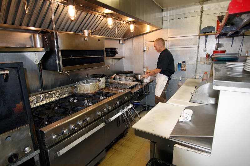 Chef at Work in Small Kitchen Stock Photo - Image of scullery, cuisine ...