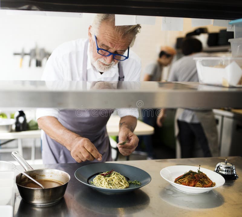 Chef Working and Cooking in the Kitchen Stock Image - Image of ...
