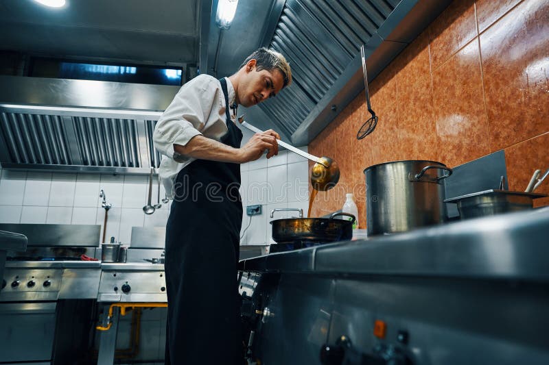 Chef Working in the Kitchen, Professional Cusine Stock Photo - Image of ...