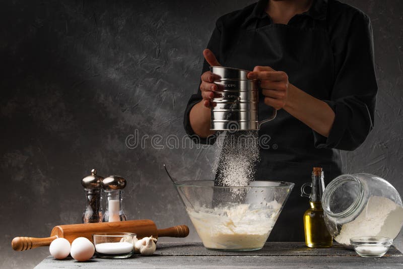 Chef Works with Flour. Bakery Preparing Bread and Pastries Stock Image ...