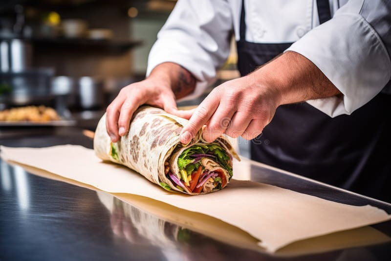 Chef Wrapping a Burrito in a Restaurant Stock Image - Image of ...