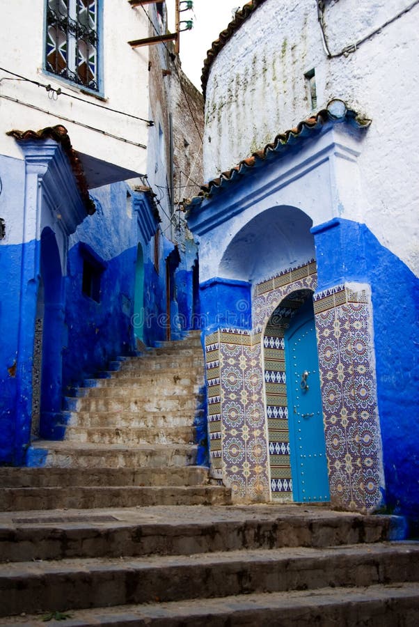 Chefchaouen blue city stock photo. Image of street, courtyard - 19569742