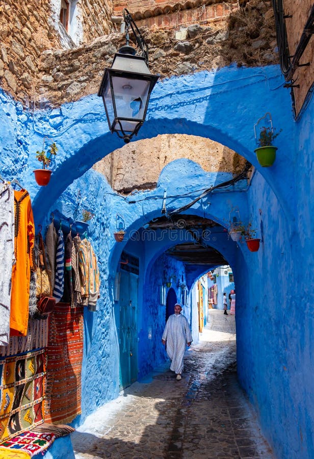 Chefchaouen Blue Streets editorial stock photo. Image of shop - 217499223