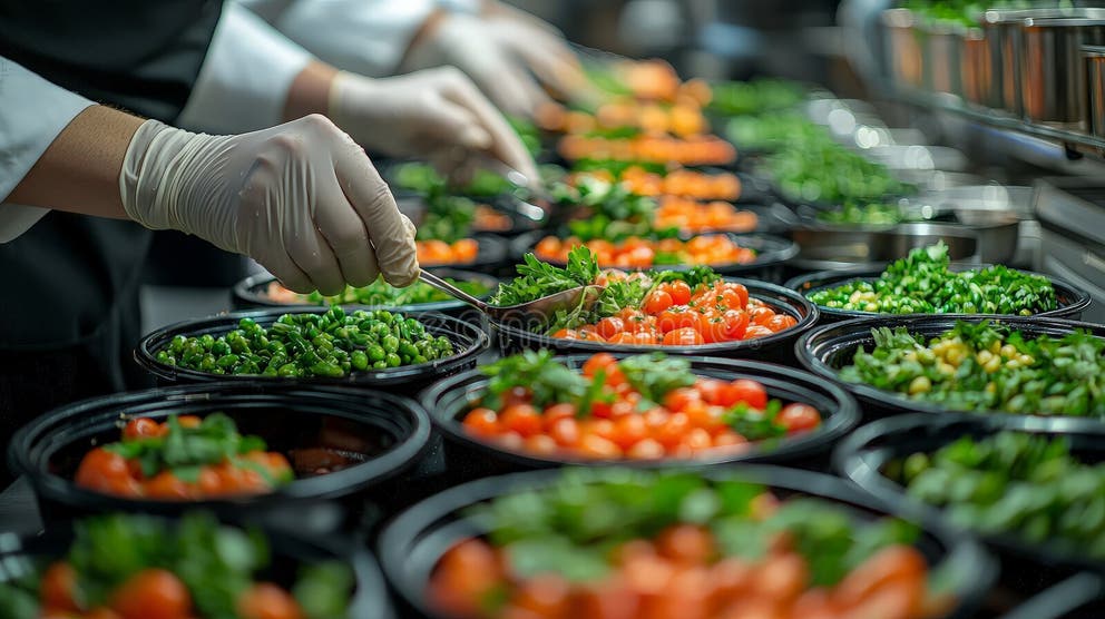 Chefs Arrange Salad Bar, Modern Kitchen Stock Image - Image of meal ...