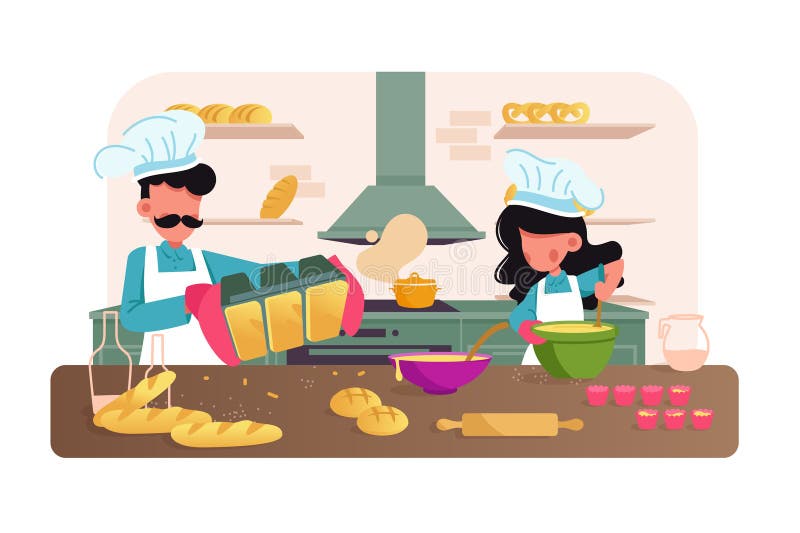 Chefs Baking in Kitchen stock vector. Illustration of dough - 325838339
