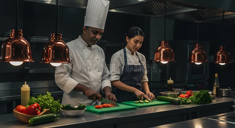 Chefs Carefully Prepare Fresh Vegetables in a Professional Kitchen ...