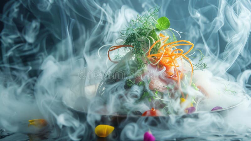 Mystical Presentation of Gourmet Dish in Vapor Stock Photo - Image of ...