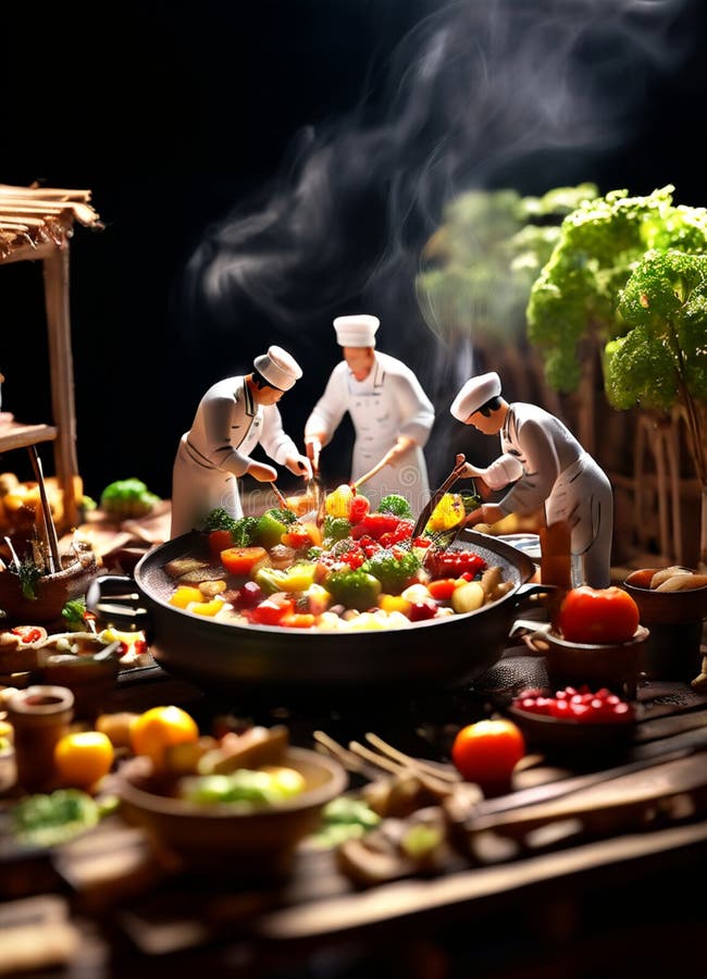 Chefs Preparing Fresh Ingredients in a Rustic Kitchen Stock Image ...
