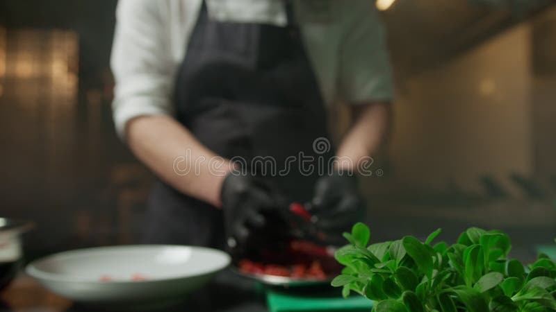 Chefs Hands Clean Fish for Lunch Service in Restaurant Kitchen Stock ...