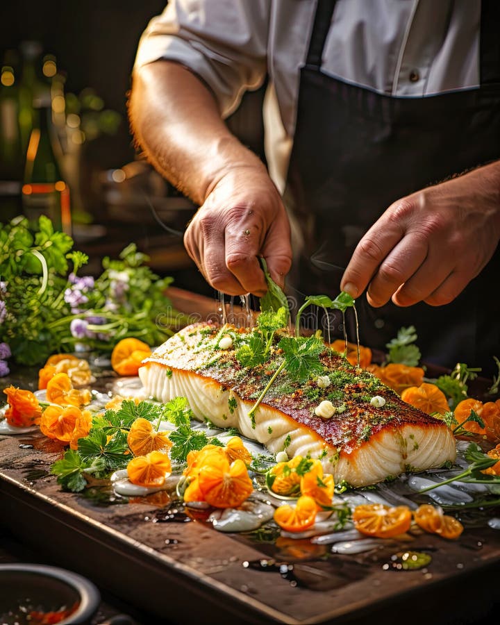 Chefs Hands Preparing a Delicious Fish Fillet Dish Stock Image - Image ...
